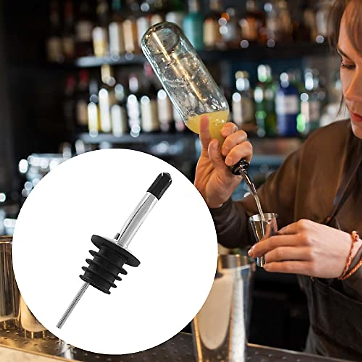BokWin 6PCS Stainless Steel Pourers,Liquor Pour Spouts Set with Rubber Dust Caps - Classic Bottle Pourers Tapered Spout Suitable for About 3/4" Bottle Mouth