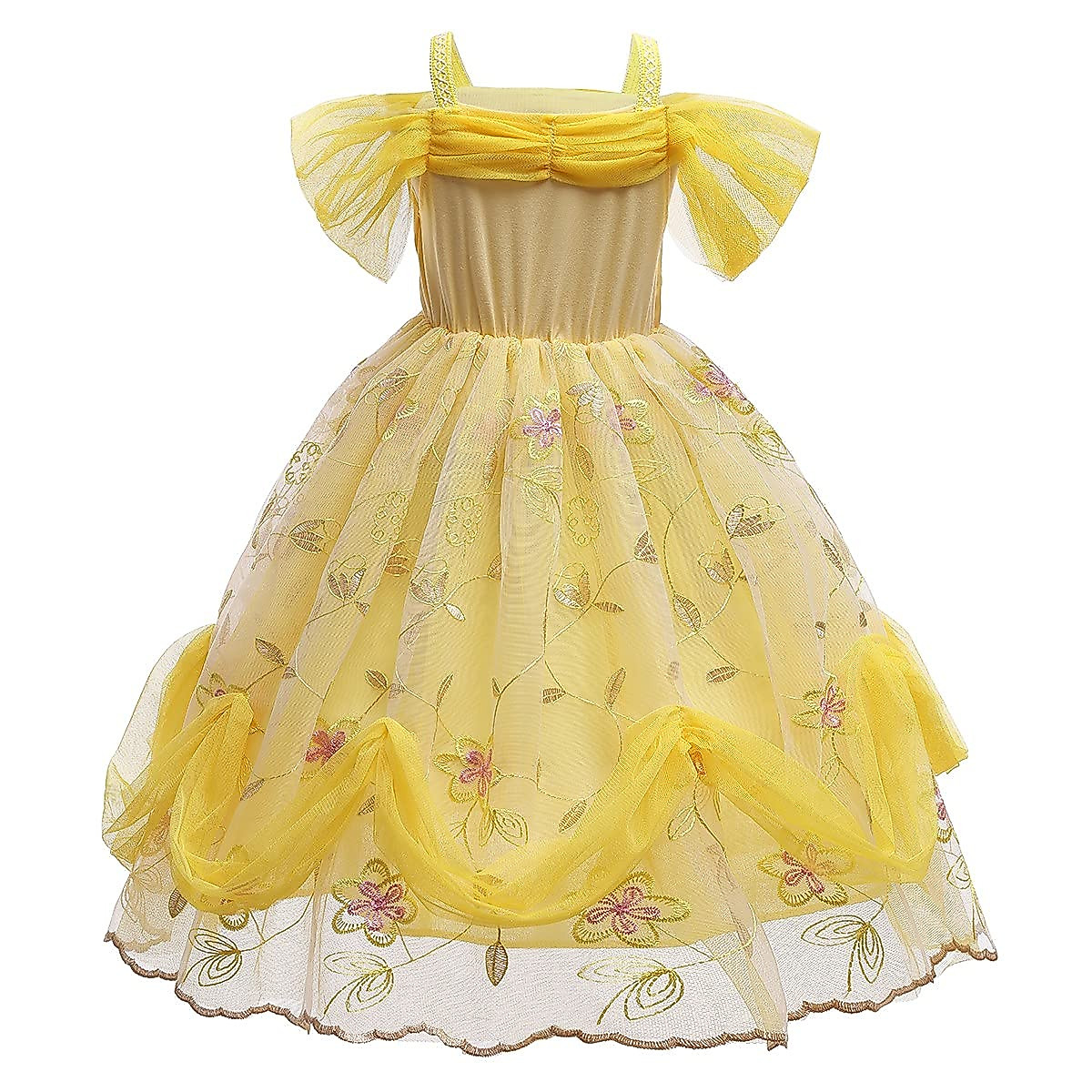 CinheyU Girls Belle Princess Birthday Party Dress w/Accessories Beauty and the Beast Costume Halloween Christmas Outfits Yellow 005 6-7T