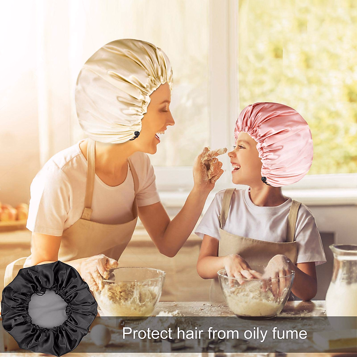 Shower Cap For Women Men 3PCS Shower Caps For Women Waterproof Extra Large Shower Cap Big Lined Rbersea Jumbo Reusable Shower Cap Long Hair Bonnet Set For Kids With Black Gold Pink Bath Cap Adjustable