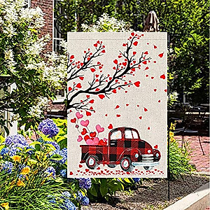 Mocossmy Valentine's Day Garden Flag,2 PCS Double Sided Heart Rose Love Tree Red Truck Decorative Burlap House Flag Yard Banner for Valentine's Day Wedding Anniversary Spring Outdoor Decoration