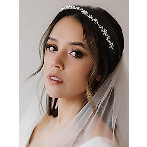 SWEETV Rhinestone Wedding Headband Hair Vine Headpieces Silver Birdal Hair Accessories for Brides