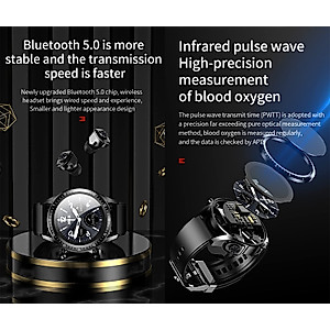 Tuanzi JM03 2 in 1 Smart Watch with Earbuds 1.28" Smartwatch TWS HiFi Stereo Wireless Headset Combo Bluetooth Phone Call for Android iOS(Black)