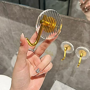 COCOYA 4Pack Adhesive Towel Hooks, Easy Install Acrylic Stainless Steel Heavy Duty Waterproof Rustproof Modern Decorative Cute Bathroom Bedroom Gold Wall Hooks for Hanging Include Strong Adhesive