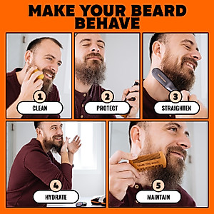 Tame the Wild Premium Beard Straightener Kit - Heated Beard Brush for Men - Beard Grooming Kit Includes Heat Protectant, Beard Soap, Beard Balm, Wooden Comb, & Storage Case - Gift Set