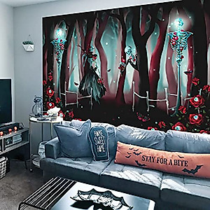 3 x 5 ft Fabric Rose Skeleton Party Backdrop for Halloween Party Decoration Hanging Party Background for Theme Birthday Wedding Engagement Anniversary Party Supplies (7x5 Rose Skeleton Backdrop)