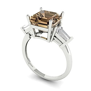 Clara Pucci 3.50ct Asscher cut 3 stone Solitaire Champagne Simulated Diamond Engagement Anniversary Bridal Ring 18K White Gold 6.25