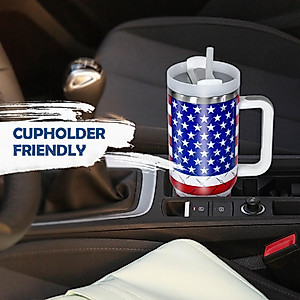Icesip 4th of July Gifts For Him, 40oz Tumbler with American Flag, Insulated Steel Patriotic Cup USA Coffee Mug with Handle & Lid for Husband, DAD, Men