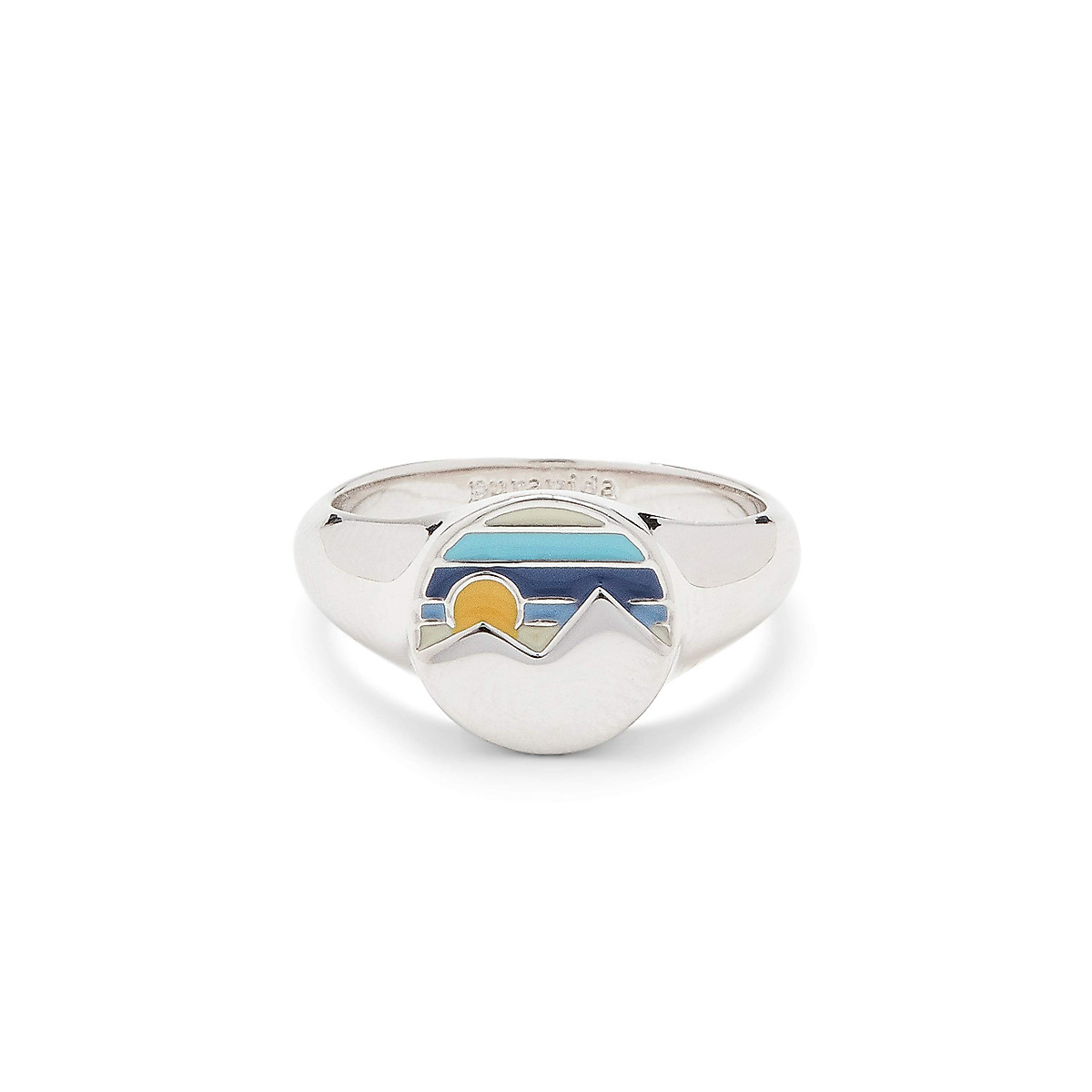 Pura Vida Silver-Plated Twin Peaks Enamel Signet Ring - Brass Band, Exclusive Design - Size 7