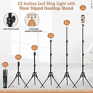 13 inch Ring Light with Floor Tripod and Desk Stand(Ringlight Kit Totally 74" Tall), LED Circle Light with Phone Holder, for Photo Selfie, Video Recording, Zoom Meeting