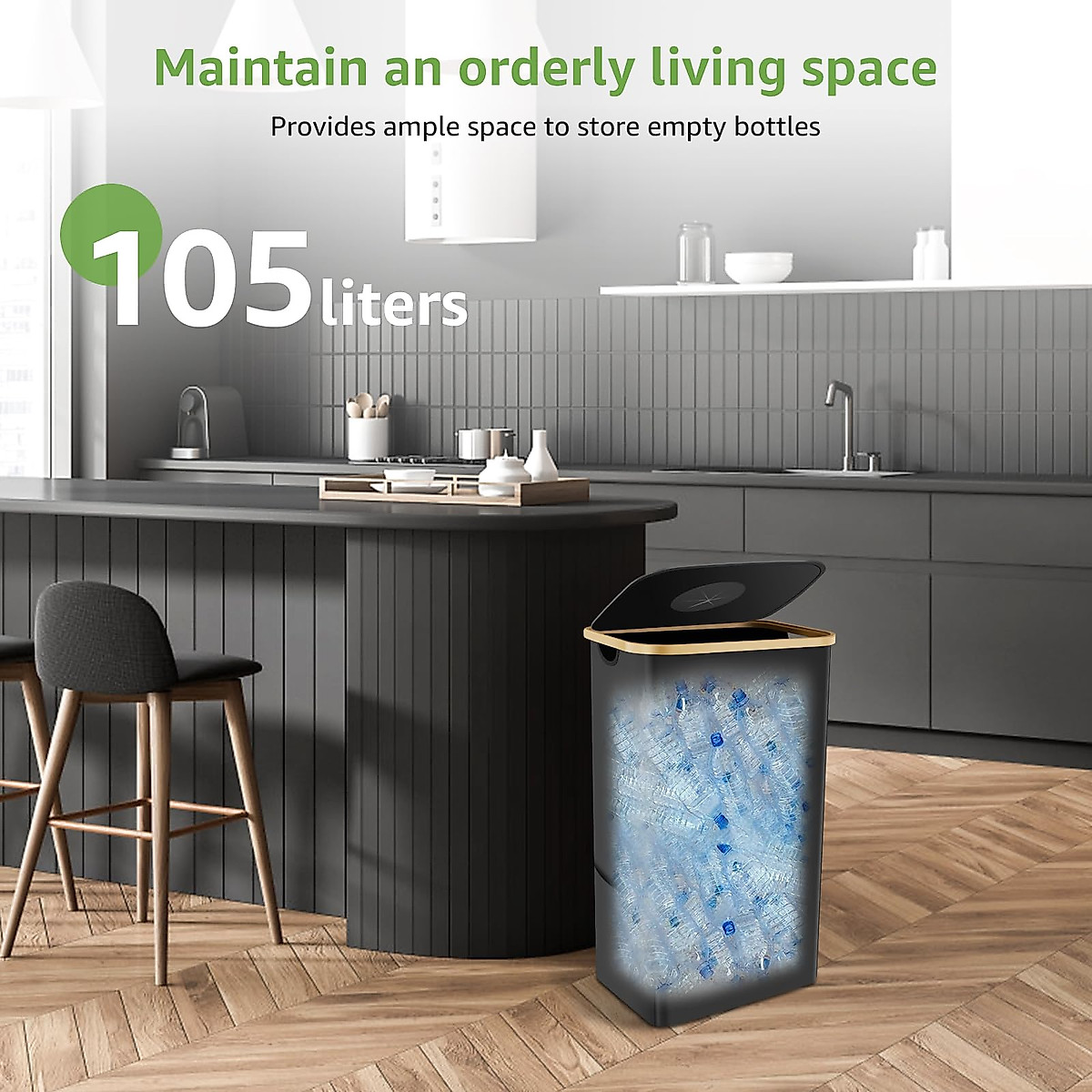 Recycling Bin for Kitchen, Large 29 Gallon 110L Recycle Bin with Lid Removeable Reusable Inner Bag, Collecting Glass Paper Plastic Metal Empty Bottles, Recycling Bin Zip-Top Can,Kitchen Recycling Bin