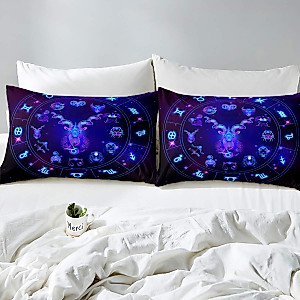 Erosebridal Zodiac Capricorn Bedding Comforter Cover Set Queen Size,Constellation Duvet Cover,Galaxy Theme Home Bedroom Decorative 3 Piece Bedding Set with 2 Pillow Shams,Soft Comfortable Gift