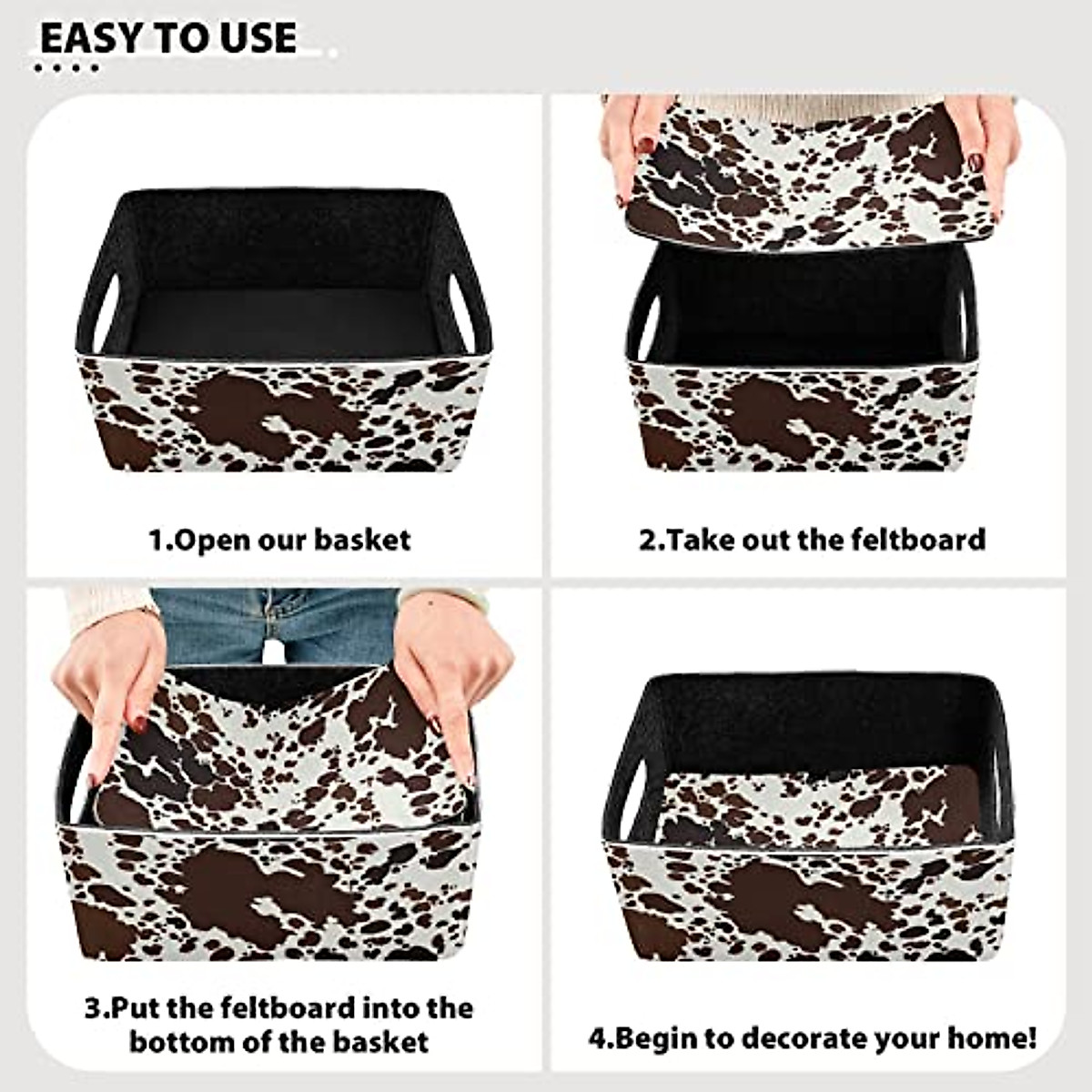 xigua Cow Print Storage Bins Set of 2,Collapsible Storage Cube Home Decor Storage Baskets Organizer for Toys Books Shelves Closet Laundry Nursery