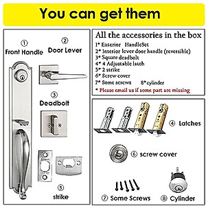 TMC Single Cylinder HandleSet with Deadbolt and Knob Door Handle for Entrance and Front Door Reversible for Right and Left Handed Satin Nickel Finish,MDHST2018SN-AMZ