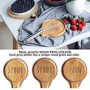 Set of 2 Wood Spoon Rest for Stove Top - Smooth Acacia Wood Spoon Holder for Kitchen Counter with Non Slip Silicone Feet,Perfect Holder for,Spatulas Tongs and Spoons, Brown (Labeled "SPOON")