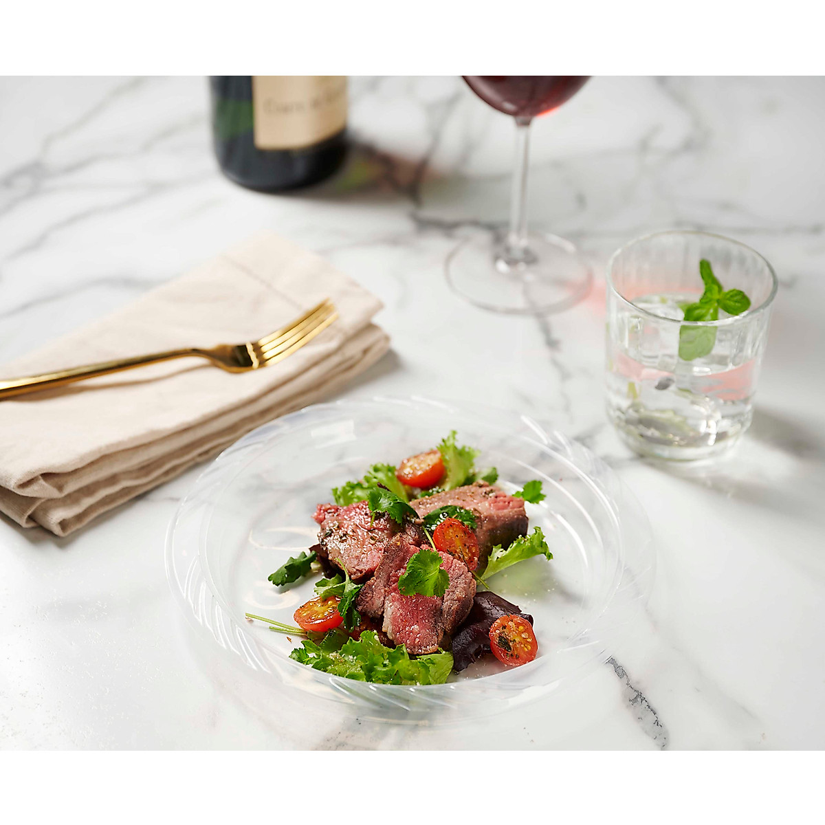 Munfix 9 Inch Clear Plastic Plates 200 Bulk Pack - Disposable Plates for BBQ Party Dinner Travel and Events, Microwavable Recyclable