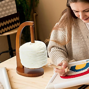 TOPPERFUN Wooden Yarn Spool Tool Wood Thread Rack Thread Spool Organizing Rack Yarn Holder for Crocheting Rotating Wooden Spool Stand Sewing Thread Stand Magnet Taper Thread To Weave, Light Brown