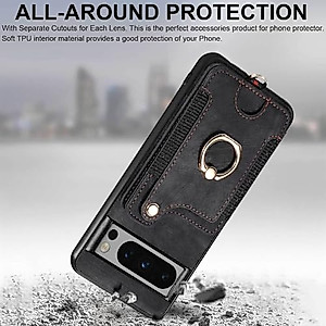 JanCalm Pixel 8 Pro Case, Flip Leather Wallet, RFID-Blocking, Ring Stand, Multiple Card Slots (Black, 6.7 Inches)