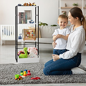 LING RUI 4-Tier Tall Bookcase,Narrow Bookshelf for Small Space,Wood and Metal Book Shelf Storage Organizer for Home Office,Living Room,Entryway,Industrial