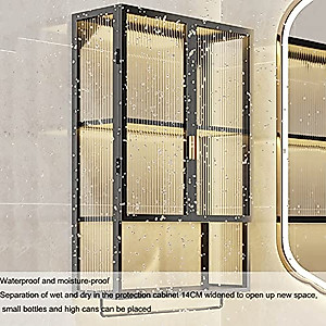 Wall Mounted Bathroom Cabinet with Towel Bar, Modern Home Washroom Vanity Cosmetic Storage Cabinet, Vanity Toilet Above Storage Display Rack, Multipurpose Hanging Cabinet for Laundry Room/Balcony