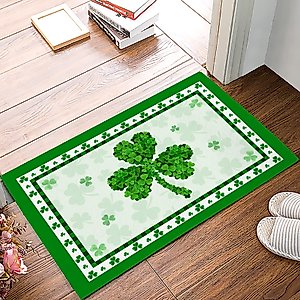 Door mat Shamrock Leaf Entrance Floor Mat Personalized Doormat Green Clovers Welcome Door Mat Low Profile Non Slip Entry Rugs for Bathroom Kitchen Home Front Decor16 x24
