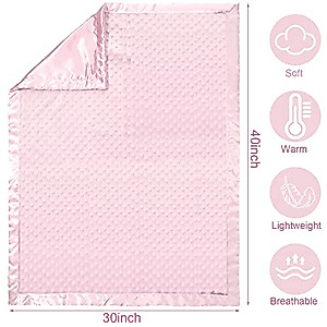 3 Pieces Baby Blankets for Girls and Boys Soft Dot Blankets with Silky Satin Backing, Double Layer Gender Baby Receiving Blanket for Newborn, Toddler, Infant Gifts, 30 x 40 Inch