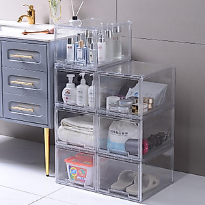 DILIBRA 2 Packs Plastic Stackable Storage Organizer Bins with Pull Out Drawer, Large Clear Acrylic Storage Drawers Container Boxes for Fridge Pantry Shelf Clost Refrigerator Organization and Storage