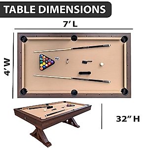 Freetime Fun 3 in 1 Multi Game 7 FT Pool Table with Dining Top and Ping Pong Table with Benches, Includes Billiard Accessories and Tennis Paddles - Combo Table (Espresso)