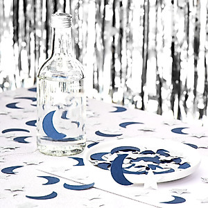 Navy-Blue Moon Silver Star Confetti - 300pcs Glitter twinkle little star Table Confetti,Ramadan Mubarak Decor Birthday Wedding Baby Shower Party Decorations Lasting Surprise