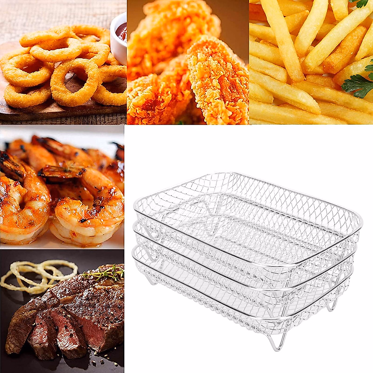 Tnfeeon 3 Layer Fryer Grilling Rack, Stainless Steel Stackable Cooling Rack for Baking Cooking Grilling