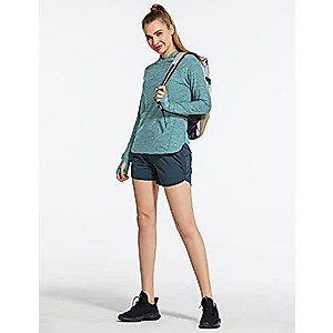 BALEAF Women's Running Shirts Quick Dry Lightweight Long Sleeve Pullover UPF50+ Moisture Wicking Hiking Light Blue Size M
