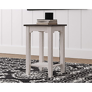 Signature Design by Ashley Dorrinson Square Chair Side End Table with Lower Fixed Shelf and USB Charging Port, Antique White & Brown