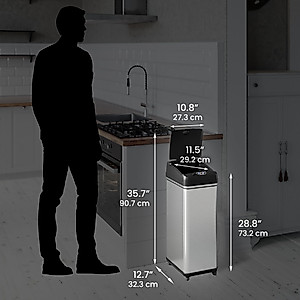 iTouchless 13 Gallon Glide Sensor Trash Can with Wheels and 10 Premium Trash Bags, Odor Control System, Automatic Kitchen and Office Garbage Bin, Stainless Steel
