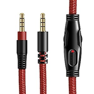 MJKOR Replacement Audio Aux Cable for HyperX Cloud Alpha and Cloud Mix Gaming headsets with Inline Mute & Volume Control (No Inline Mic, Red)
