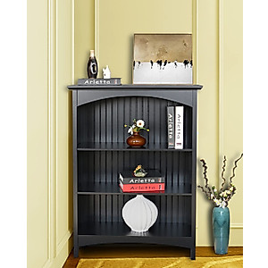 eHemco 3 Tier Bookcase with 2 Arched Supports, 40 Inches, Black