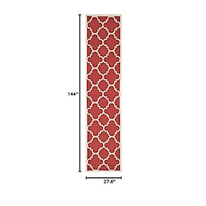 SAFAVIEH Courtyard Collection 2'3' x 12' Red CY6243 Moroccan Trellis Indoor/ Outdoor Patio Backyard Mudroom Runner Rug