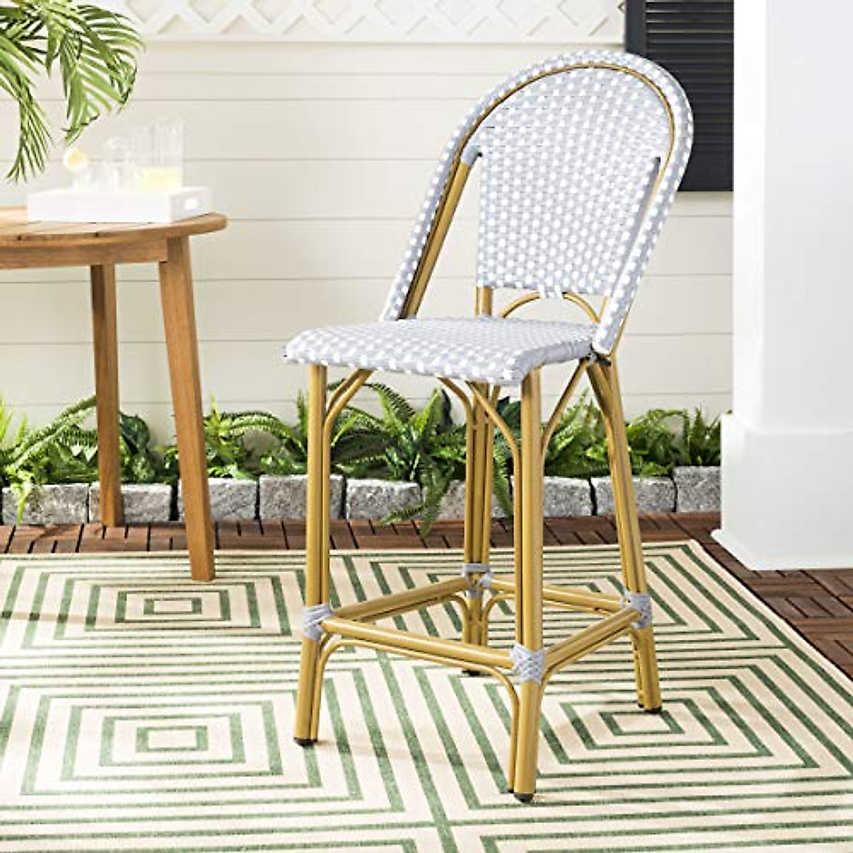 Safavieh PAT4019B Collection Gresley Grey and White Indoor/Outdoor Stacking French Bistro Counter Stool
