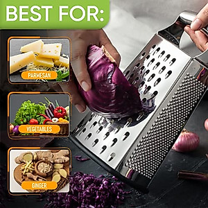 Spring Chef Box Grater, Stainless Steel with 4 Sides, Best for Parmesan Cheese, Vegetables, Ginger, Large Size