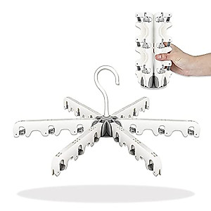 LTH-GD Hanger with Clips for Drying Underwear and Socks, Foldable Clothes Hangers with 18 (Invisible), Handy and Sturdy, Great for Masks, Bras, Baby’s Cloth Diaper, Toys and Other Small Items,White