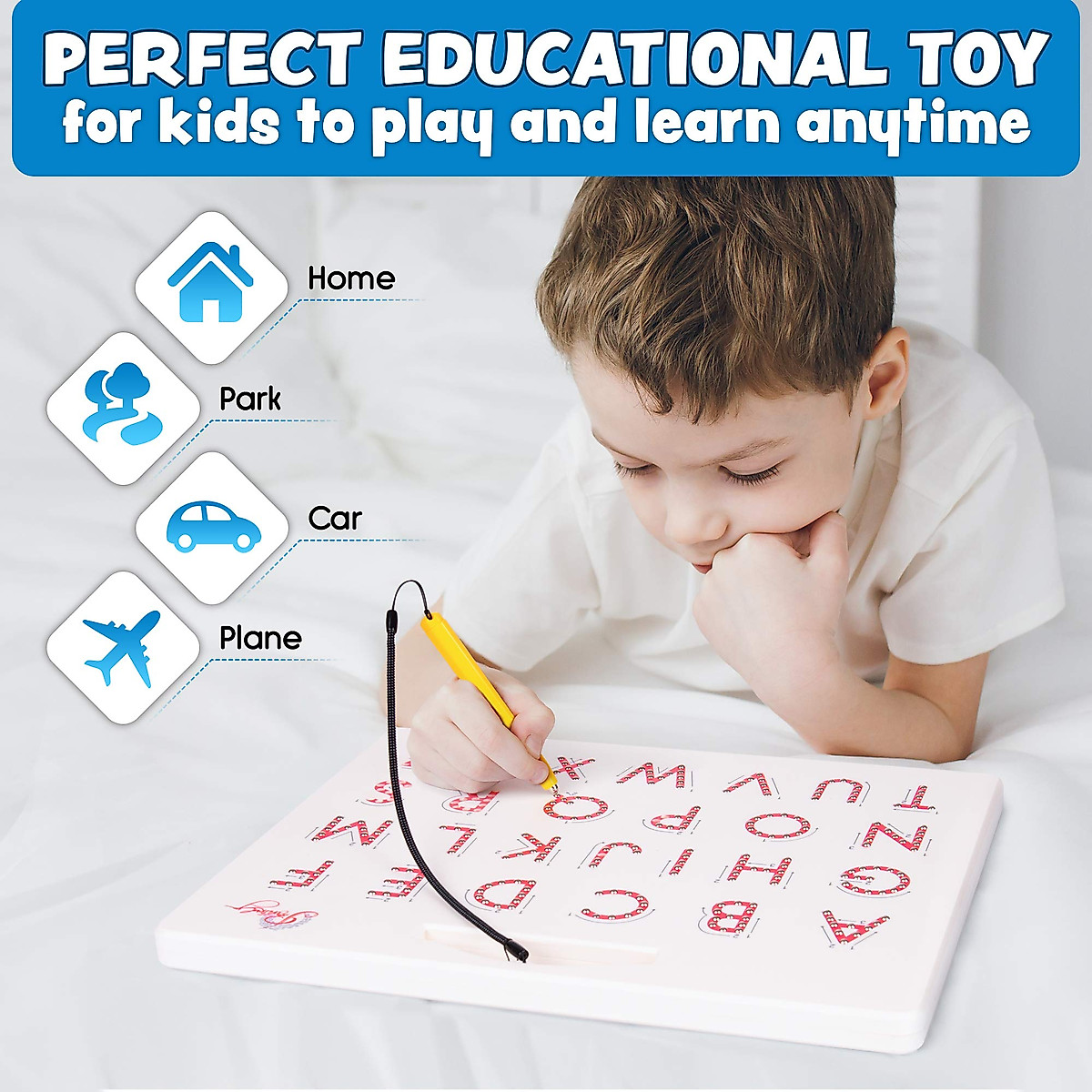 Povitrulya Magnetic Alphabet Tracing Board - double-sided upper & lower case Magnetic Drawing Board, ABC magnets for learn to write with magnetic pen, STEM toy letters learning, good for homeschooling