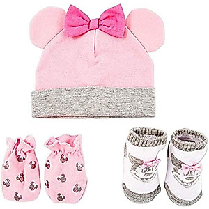 Disney Baby Girls' Minnie Mouse Take Me Home Layette Gift Set - 3 Piece Hat, Booties, and Mittens (Newborn), Size 0-3 Months, Minnie Pink Giftset