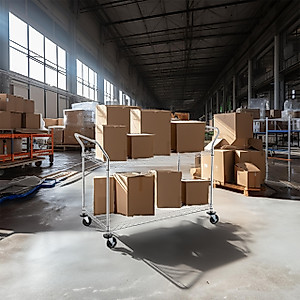 Finnhomy 2-Tier Commercial Grade Rolling Cart, Heavy Duty Utility Cart, Carts with Wheels and Handles, Kitchen Cart on Wheels, Metal Serving Cart with 700 lbs Capacity, Shelf Size 24" D x 48" W, NSF