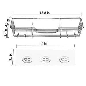 iPEGTOP Adhesive Shower Caddy Bathroom Shelf Storage with Hooks for Shampoo Conditioner Holder Kitchen Organizer Basket, No Drilling Wall Mounted, Rustproof Stainless Steel