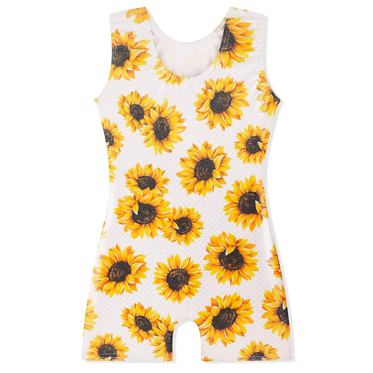 EQSJIU Leotard With Shorts For Baby Girls 12 18 24 Months 1t 2t Gold Sunflower Kids Toddlers Outfit Biketard Flower Floral Shiny Gold White
