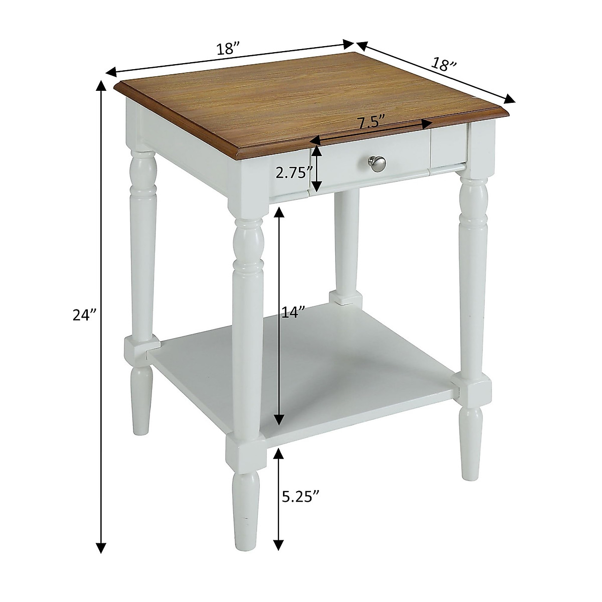 Convenience Concepts French Country 1 Drawer End Table with Shelf, Driftwood/White