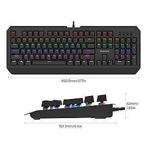 PHILIPS USB Mechanical Gaming Keyboard — RGB Ambiglow, High-Performance Blue Switches | Custom Backlit Keymaps, N-Key Rollover | Windows, Linux, Mac OS & Gaming Consoles (SPK8413)