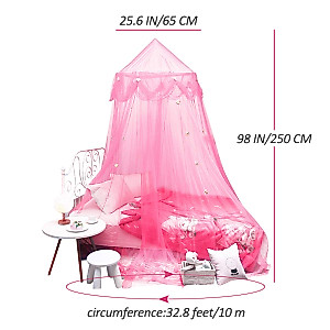 LokSuntec Bed Canopies for Girls Glow in The Dark Stars and Moon Princess Mosquito Net Crib Hanging Tent Bedroom Decoration for Kids Teen Girls Pink