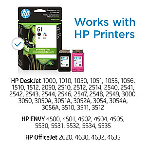 Original HP 61 Black/Tri-color Ink (2 Count - pack) | Works with DeskJet 1000, 1010, 1050, 1510, 2050, 2510, 2540, 3000, 3050, 3510; ENVY 4500, 5530; OfficeJet 2620, 4630 | Eligible for Instant Ink | CR259FN