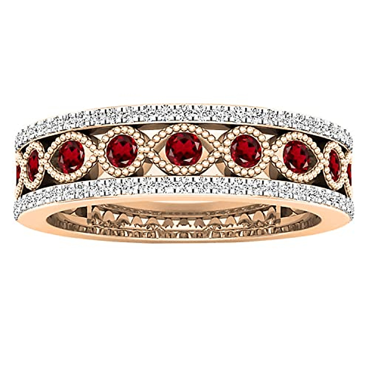 Dazzlingrock Collection Round Garnet & White Diamond Ladies Vintage Stackable Wedding Band | 10K Rose Gold, Size 6