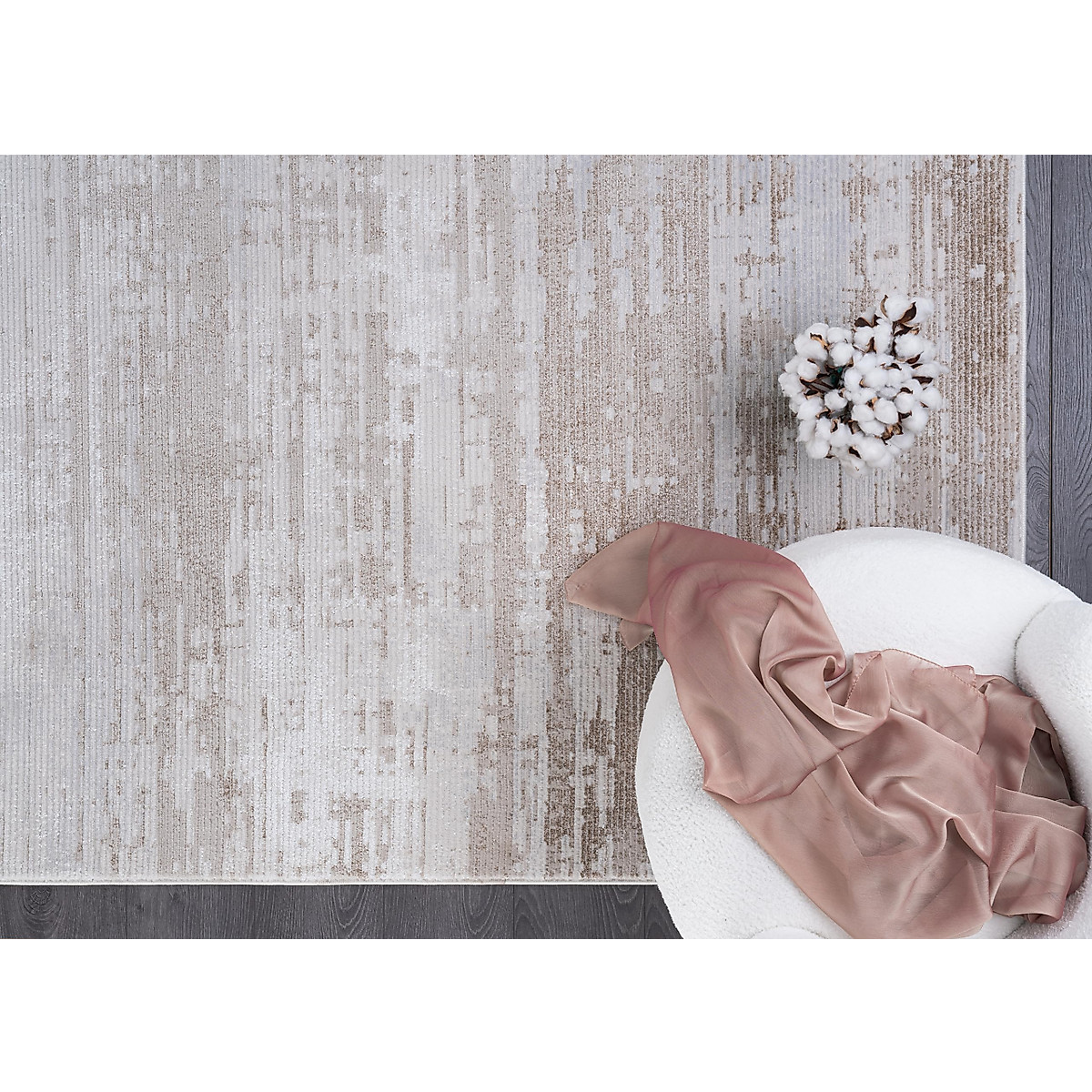 CAMILSON Living Room Rugs Modern Luxury 4x6 Vintage Abstract Area Rug Soft Medium Pile Stain Resistant Easy-Cleaning Non-Shedding for Living Room Office Indoor Carpet (4 x 6 / Beige - White)