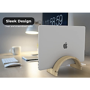 Kothar Wood Vertical Laptop Stand for Desk, Natural Bamboo, Space-Saving Desktop Dock for Apple MacBook, Microsoft Surface, iPad, Tablets and More